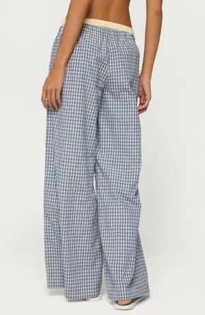 EDIKTED Indya Plaid Pull-on Wide Leg Pants