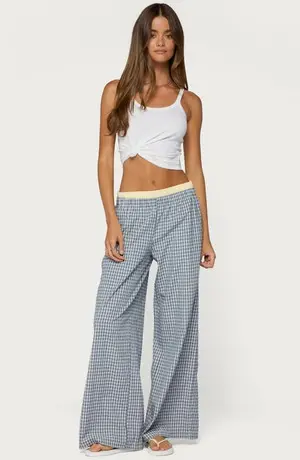 EDIKTED Indya Plaid Pull-on Wide Leg Pants
