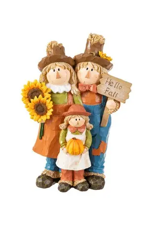 GLITZHOME 10.5"h Fall Resin Scarecrow Family Table Decor - Brown