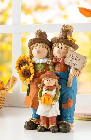 GLITZHOME 10.5"h Fall Resin Scarecrow Family Table Decor