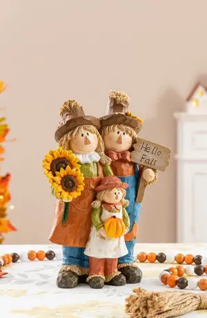 GLITZHOME 10.5"h Fall Resin Scarecrow Family Table Decor