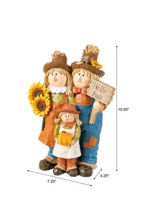 GLITZHOME 10.5"h Fall Resin Scarecrow Family Table Decor