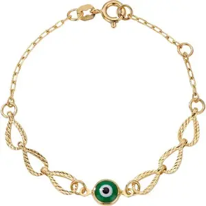 THE M JEWELERS Green Evil Eye Charm Bracelet - Gold