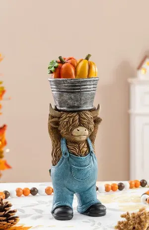 GLITZHOME 10.5"h Fall Resin Highland Cow Table Decor