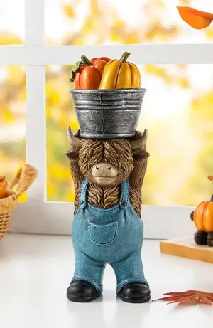 GLITZHOME 10.5"h Fall Resin Highland Cow Table Decor