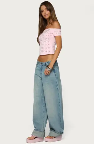 EDIKTED Mack Studded Off The Shoulder Top