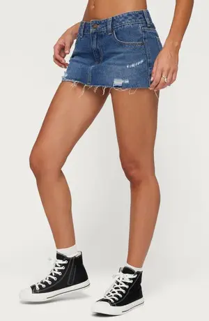 EDIKTED Nylah Frayed Low Rise Denim Skort
