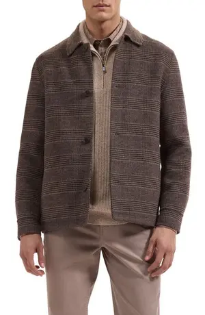 Bugatchi Plaid Wool Blend Blouson Jacket - Truffle