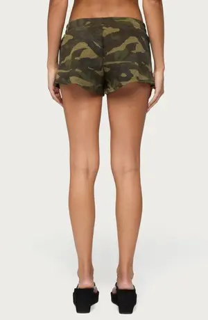 EDIKTED Baila Camo Waffle Knit Drawstring Shorts