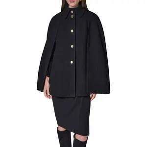 Donna Karan New York Button Front Wool Blend Cape Coat - Black