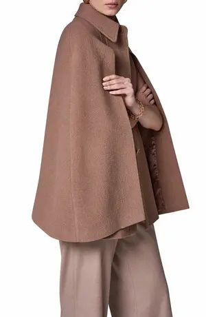 Donna Karan New York Button Front Wool Blend Cape Coat - Camel