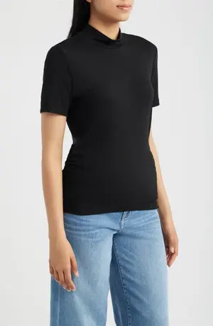 CITY BLUES Short Sleeve Mock Neck Top - Black