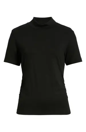 CITY BLUES Short Sleeve Mock Neck Top - Black