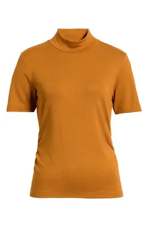 CITY BLUES Short Sleeve Mock Neck Top - Curry