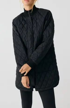 LOLE Sophie Quilted Longline Bomber Jacket - Black