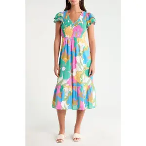 SUGARLIPS Patte Floral Patte Tiered Midi Dress