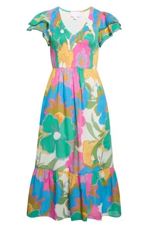 SUGARLIPS Patte Floral Patte Tiered Midi Dress