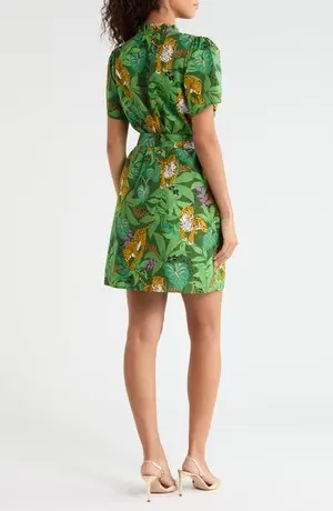 SUGARLIPS Ema Tropical Print Tie Waist Minidress
