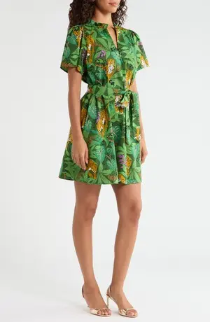 SUGARLIPS Ema Tropical Print Tie Waist Minidress