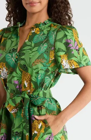 SUGARLIPS Ema Tropical Print Tie Waist Minidress