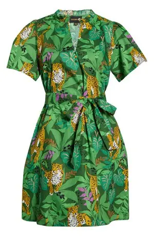 SUGARLIPS Ema Tropical Print Tie Waist Minidress