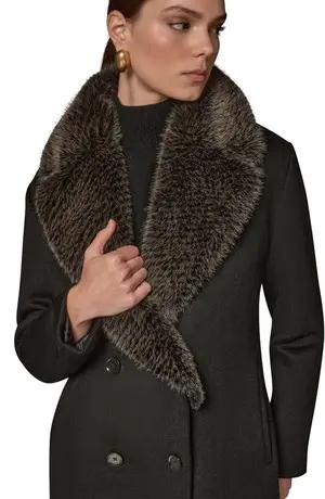 Donna Karan New York Double Breasted Slouch Coat With Faux Fur Collar - Black