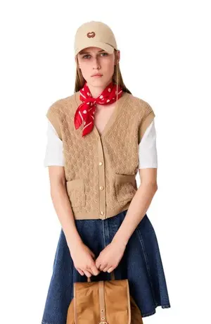 Maje 2-in-1 Effect Cardigan With Textured Knit - Camel