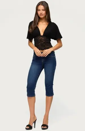 EDIKTED Jaeda Lace Inset Flutter Sleeve Top