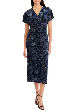 Maggy London Floral Print Midi Dress - Navy