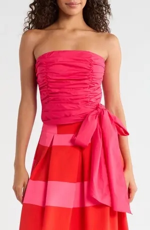 SUGARLIPS Isabel Strapless Ruched Cotton Top - Fuchsia