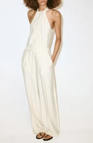 Mango Striped Halter Wide Leg Jumpsuit