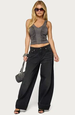 EDIKTED Whitt Studded Ruched Tank Top