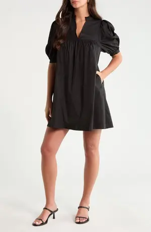 SUGARLIPS Julissa Split Neck Cotton Babydoll Minidress