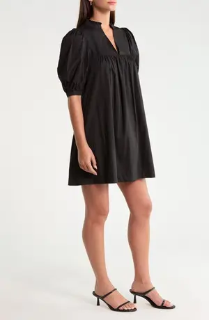 SUGARLIPS Julissa Split Neck Cotton Babydoll Minidress