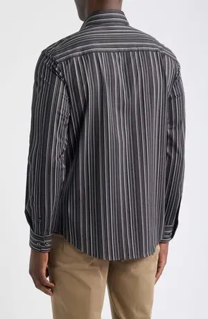 Bugatchi Devon Ooohcotton® Stripe Button-up Shirt - Black