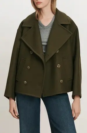 Veronica Beard Franklin Double Breasted Wool Blend Coat