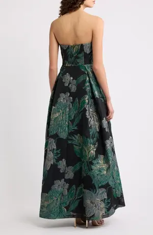 Eliza J Strapless Metallic Jacquard A-line Gown