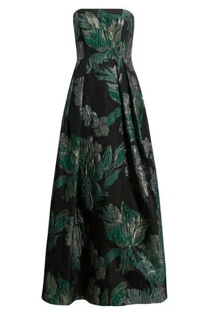 Eliza J Strapless Metallic Jacquard A-line Gown