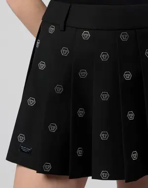 Philipp Plein Pleated Mini Skirt Monogram Strass Monogram Strass