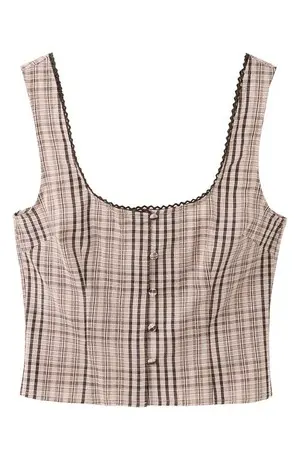Mango Checkered Cotton Blend Top