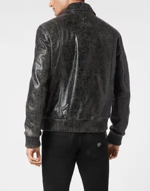 Philipp Plein Leather Coster Bomber Jacket Ls