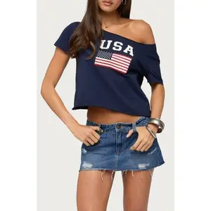 EDIKTED Usa Off The Shoulder Graphic Tee