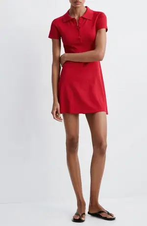Mango Knit Polo Dress - Red