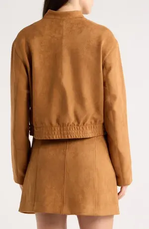 Bernardo Faux Suede Cropped Bomber Jacket
