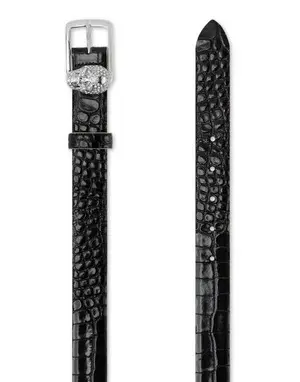 Philipp Plein Crocodile-print Leather Belt With Embellished Skull Buckle - Black