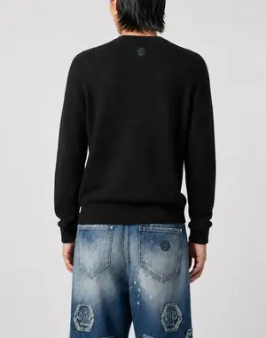 Philipp Plein Cashmere Roundneck Pullover Skull Strass