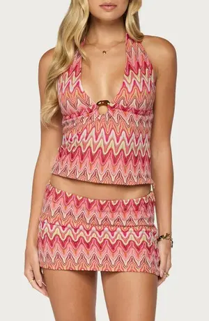 EDIKTED Saha Zigzag Crochet Halter Top