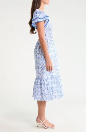 SUGARLIPS Maisie Floral Print Tiered Midi Dress