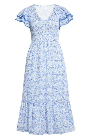 SUGARLIPS Maisie Floral Print Tiered Midi Dress