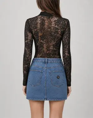 Philipp Plein Denim Mini Skirt Rose Strass